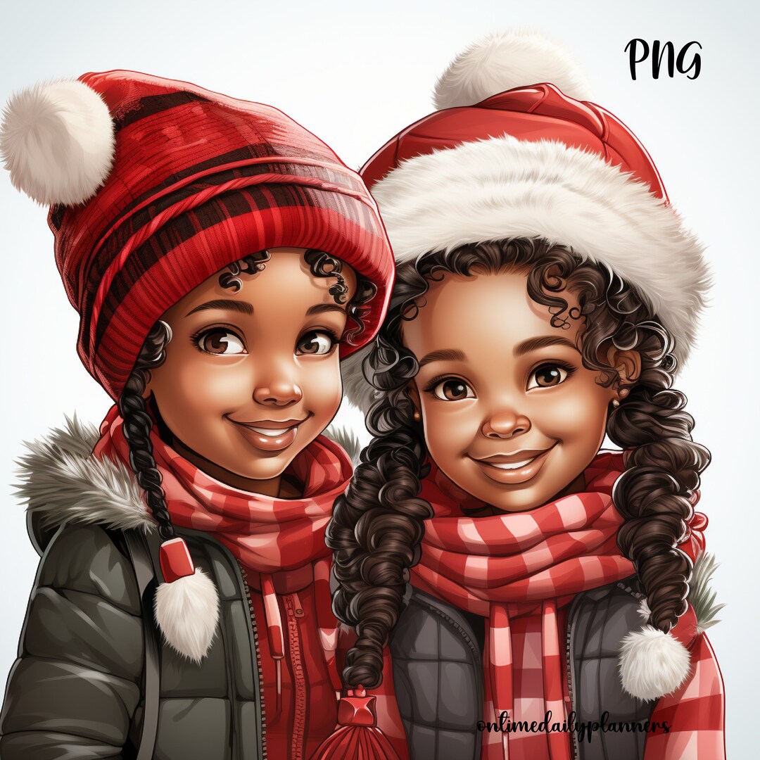 Black Girl Christmas Clipart PNG, Reading Clipart, Party Invitations ...