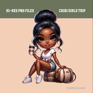 Girls Trip Travel Clipart, Chibi Style Girls Trip Clipart, African ...