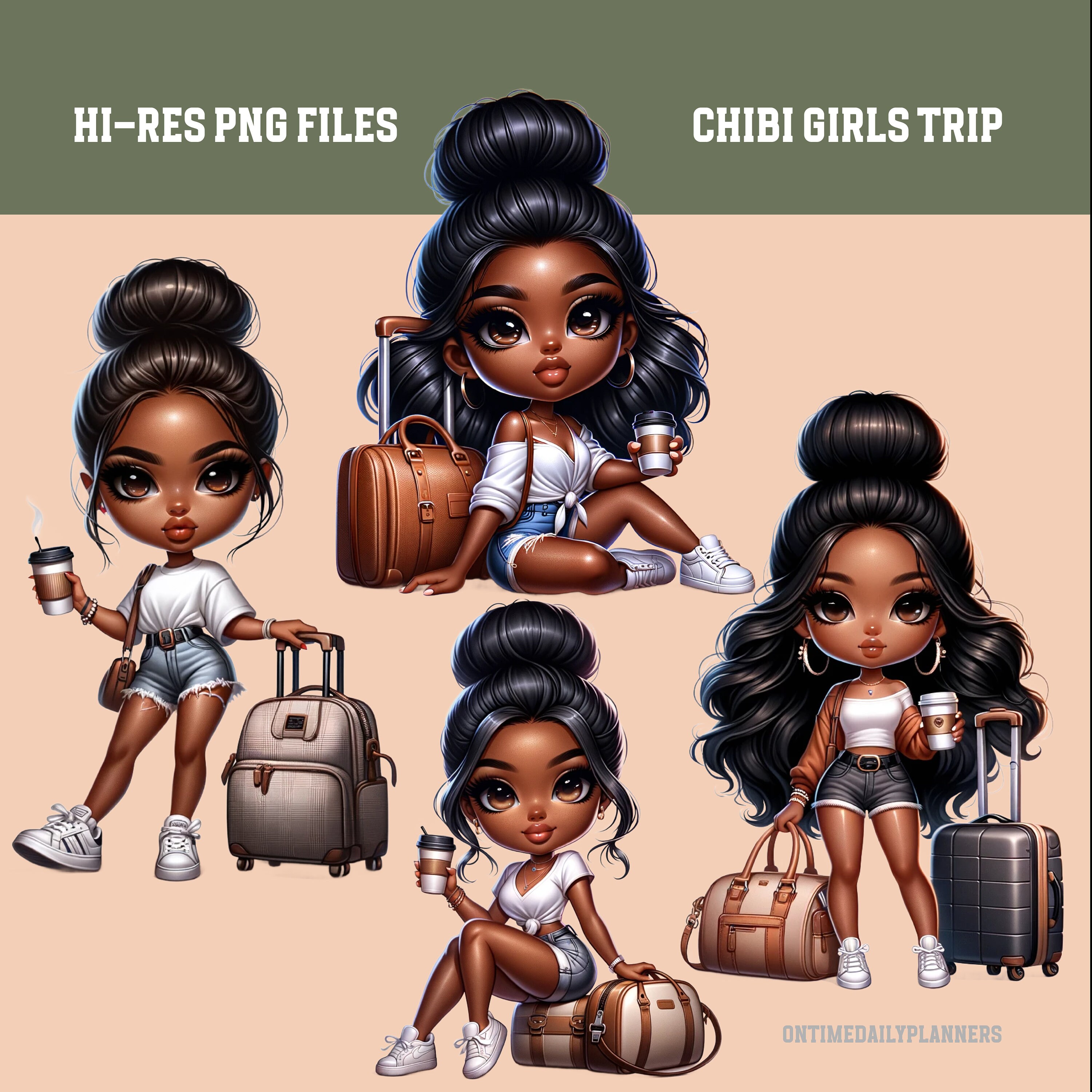 Girls Trip Travel Clipart, Chibi Style Girls Trip Clipart, African ...