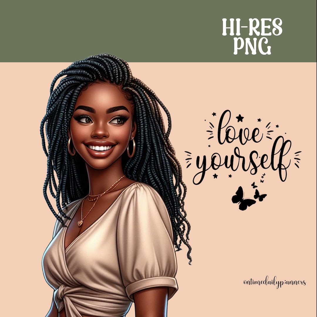 Self-love African American Woman Clipart: Motivational PNG (digital ...