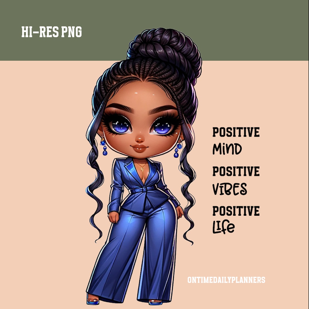 Chibi Style Motivational Clipart Black Woman Digital Planner Wall Art ...
