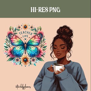 Teacher PNG Bundle, African American Teacher Clipart, Coffee Lover ...