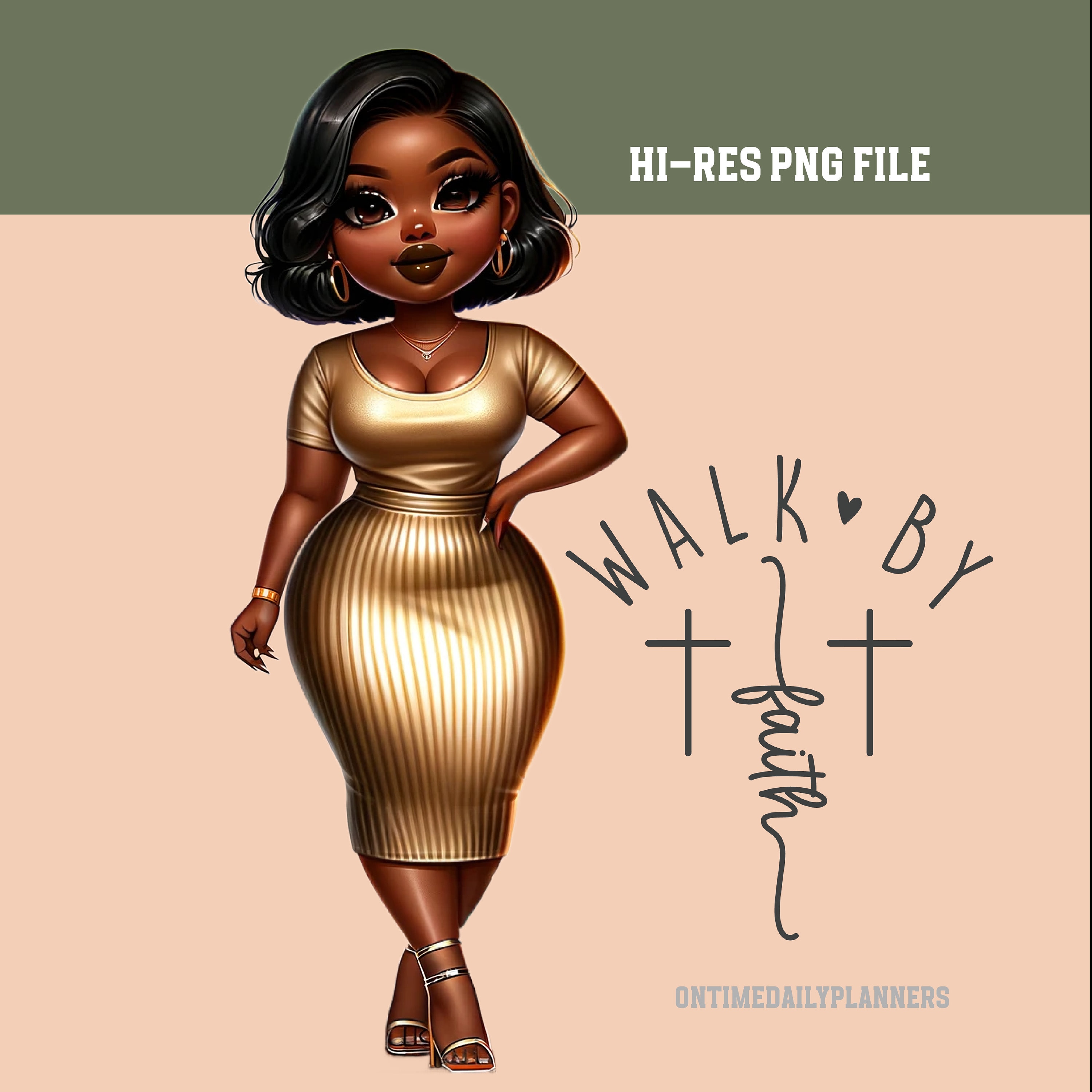 Christian Quote Bible Verse Chibi Black Girl PNG Walk by Faith Art ...