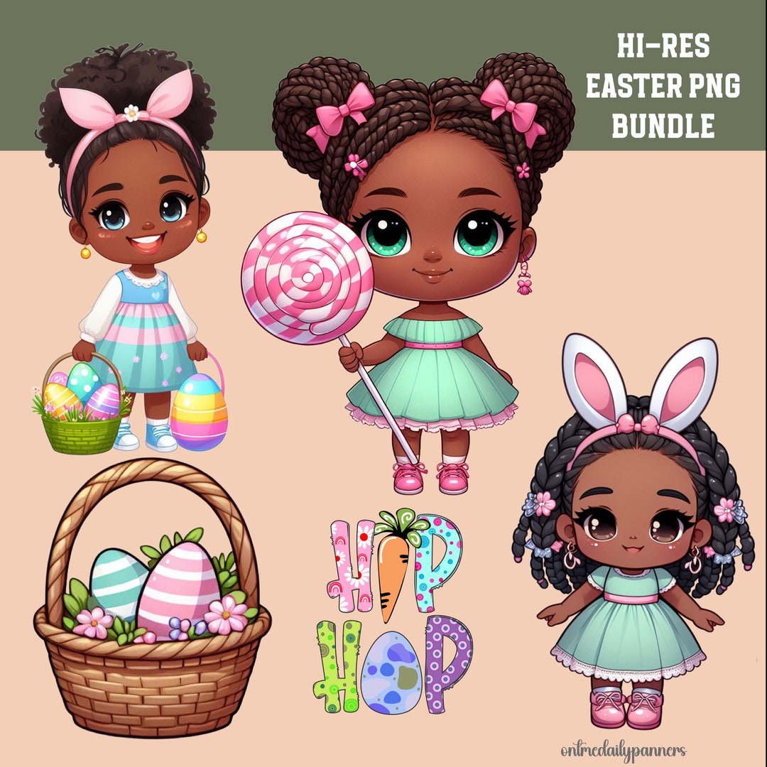 Easter Clipart Black Girl Chibi Style PNG Bundle, Easter Eggs Easter ...