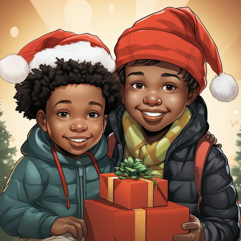 African American Clipart, Black Kids Christmas Clipart PNG, Christmas ...