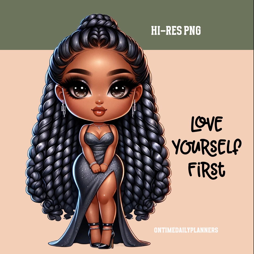 Chibi Black Woman Clipart: Motivational PNG for Planner/wall Art ...