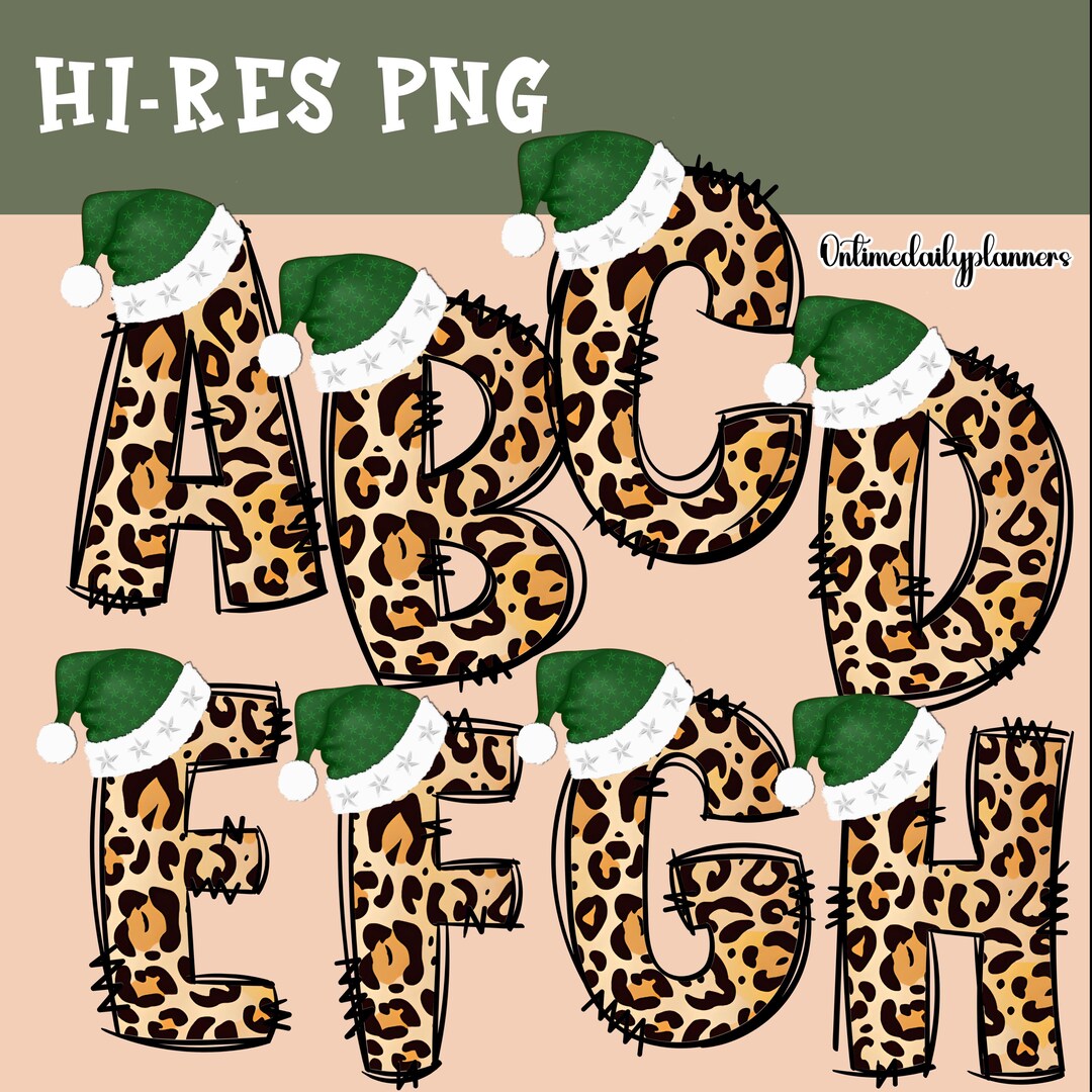 Leopard Print Christmas Doodle Letters PNG Clip Art, Christmas Doodle ...