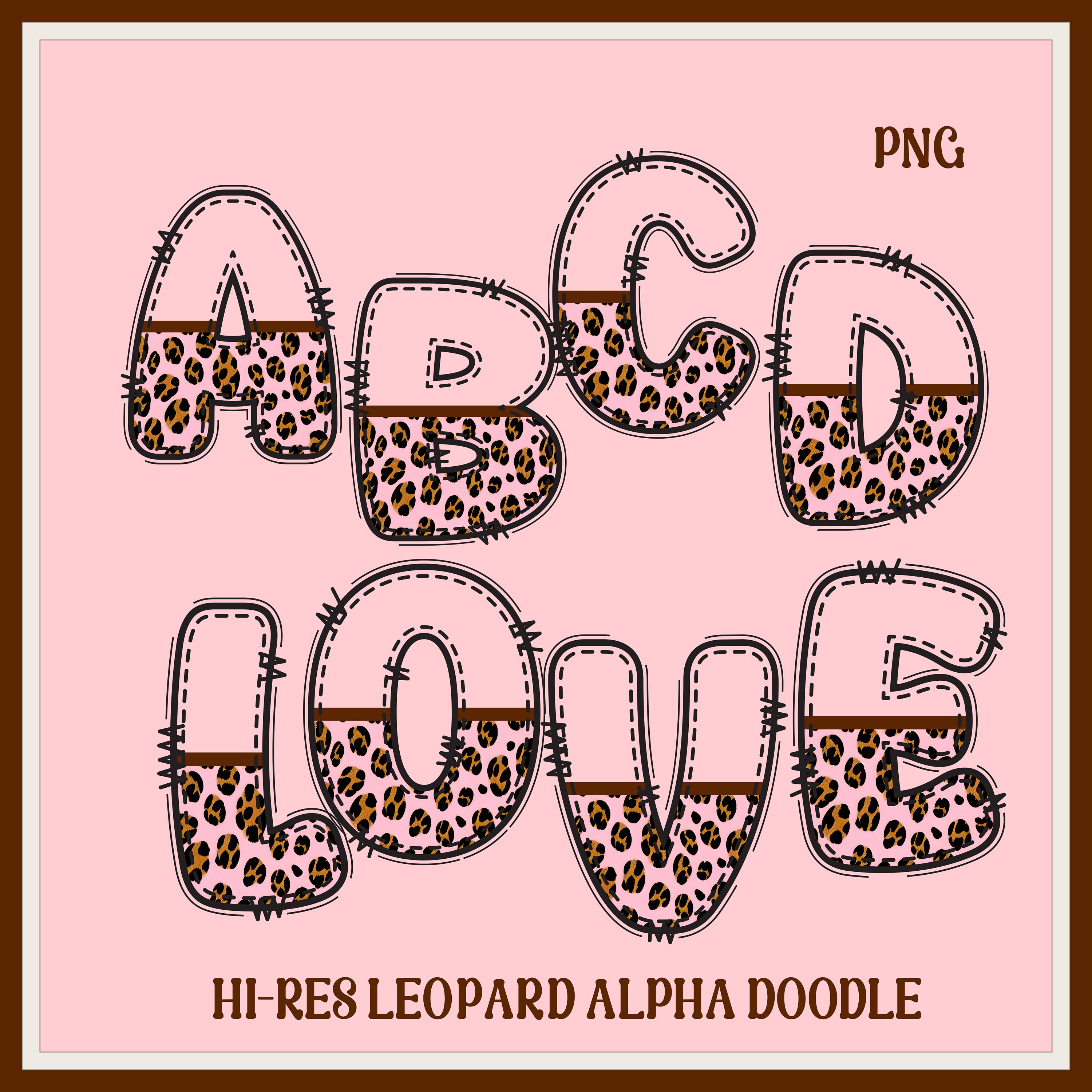 Floral Doodle Alphabet Clipart Leopard Print Pink and Brown Valentine ...