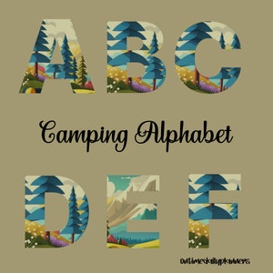 Camping Alphabet Doodle Sublimation Hiking Gift Camping Gear Retro Font ...