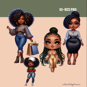 African American Chibi Clipart Black Girl Transparent PNG Bundle Trendy ...