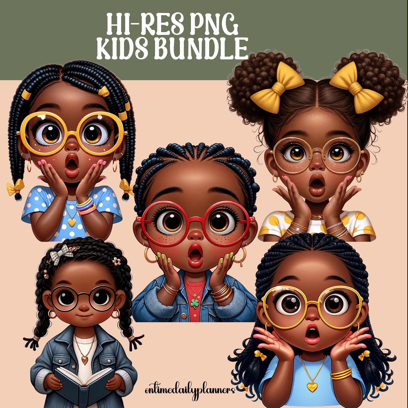 Black Girls Clipart Bundle: School Kids PNG Graphics (digital Download ...