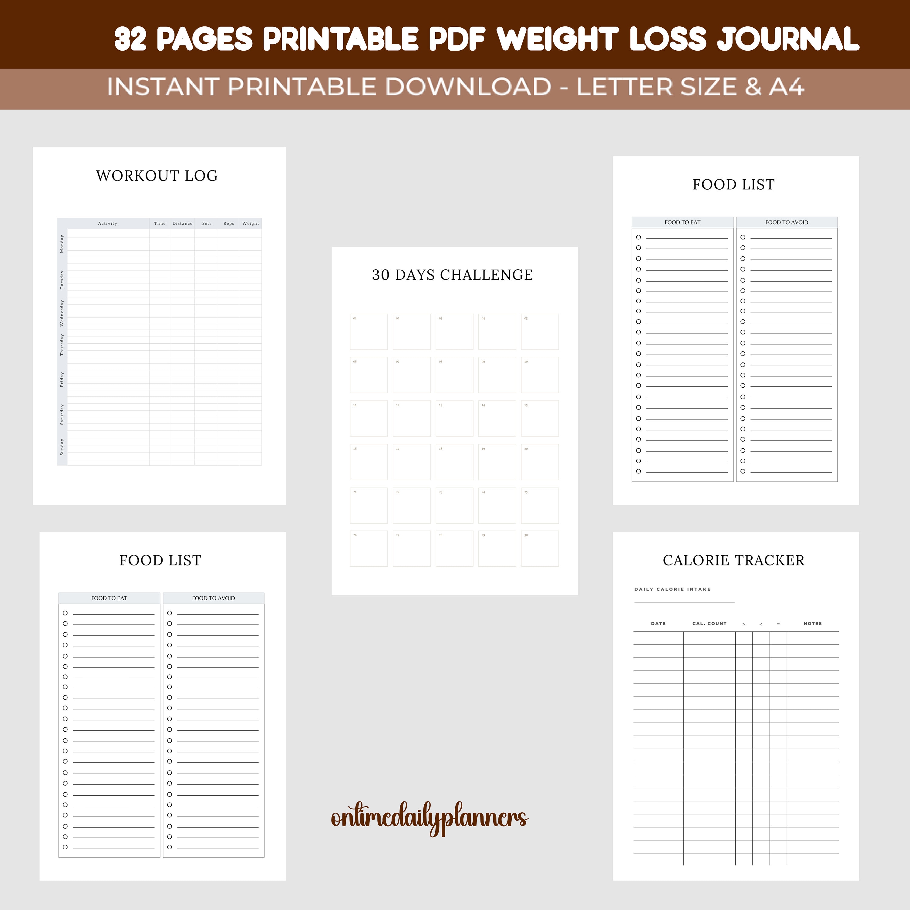 Printable Weight Loss Journal Calorie Tracker, Meal Planner, Habit ...