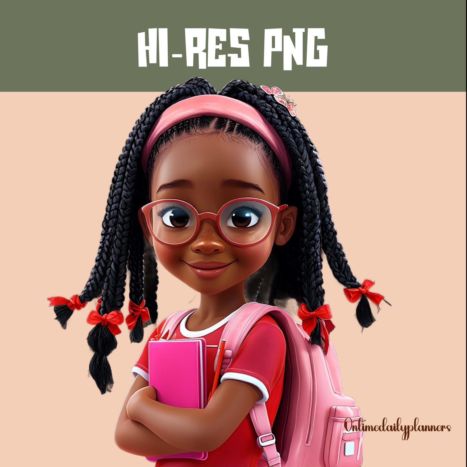 African American Girls Clipart Bundle: Back to School PNG Illustrations ...