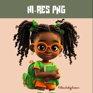 African American Girl Clipart PNG: Back to School Book Lover (digital ...