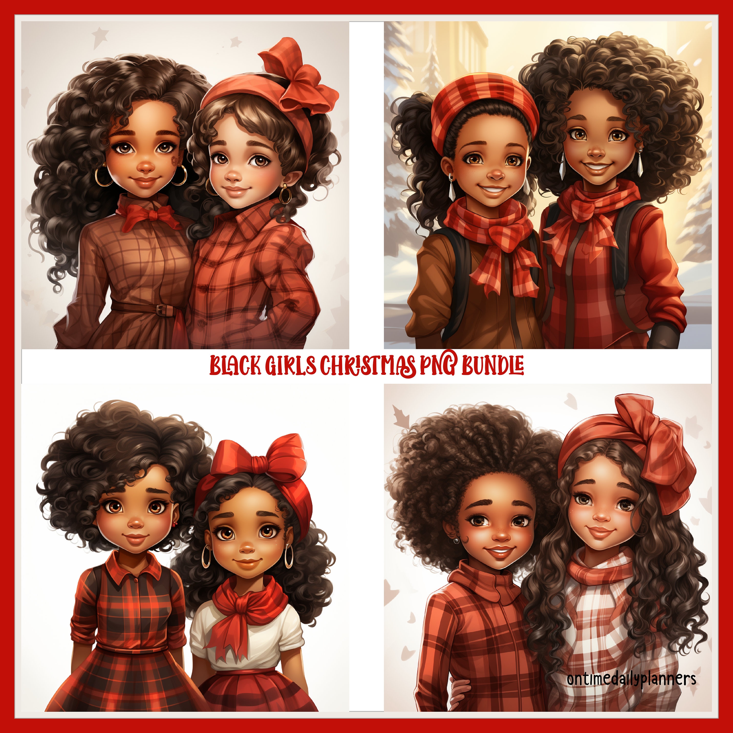 Black Girl PNG Christmas Bundle, Kids Birthday Decor Girls Invitations ...