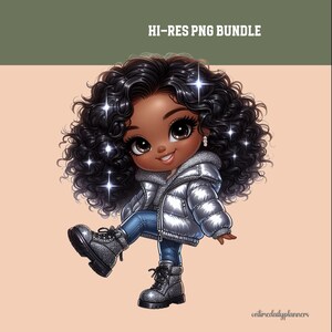 Chibi Style African American Little Girl Clipart PNG Bundle, Digital ...