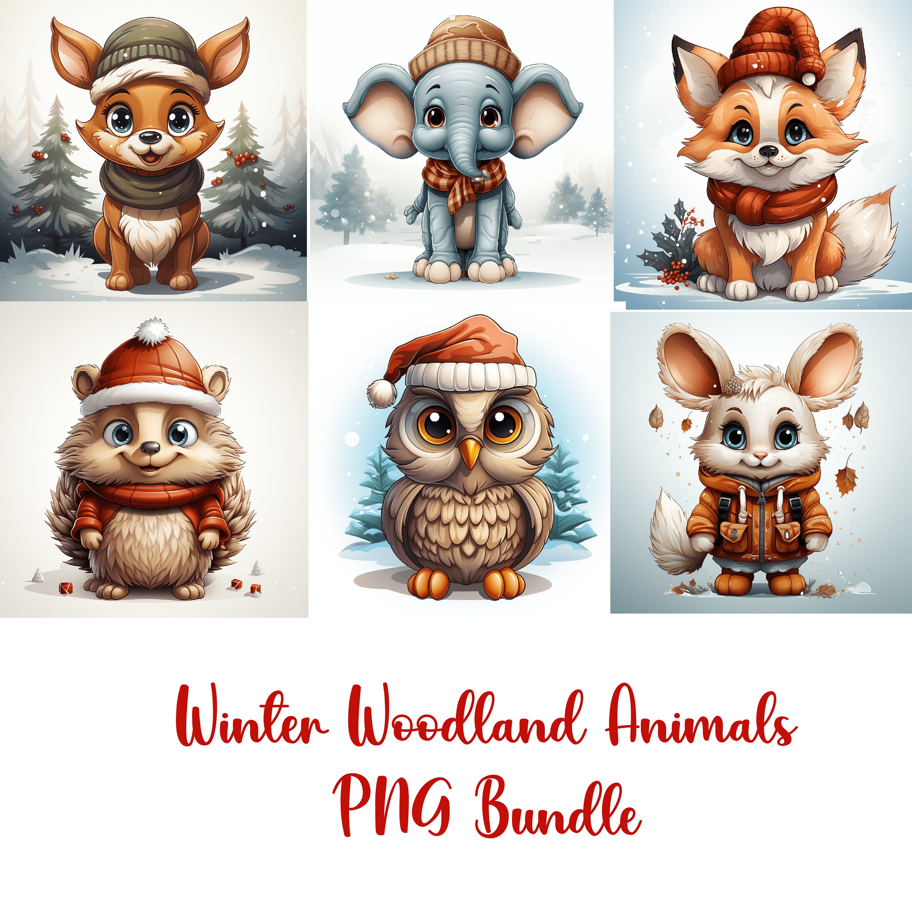 Winter Woodland Animals Christmas Printables, Christmas Card PNG ...