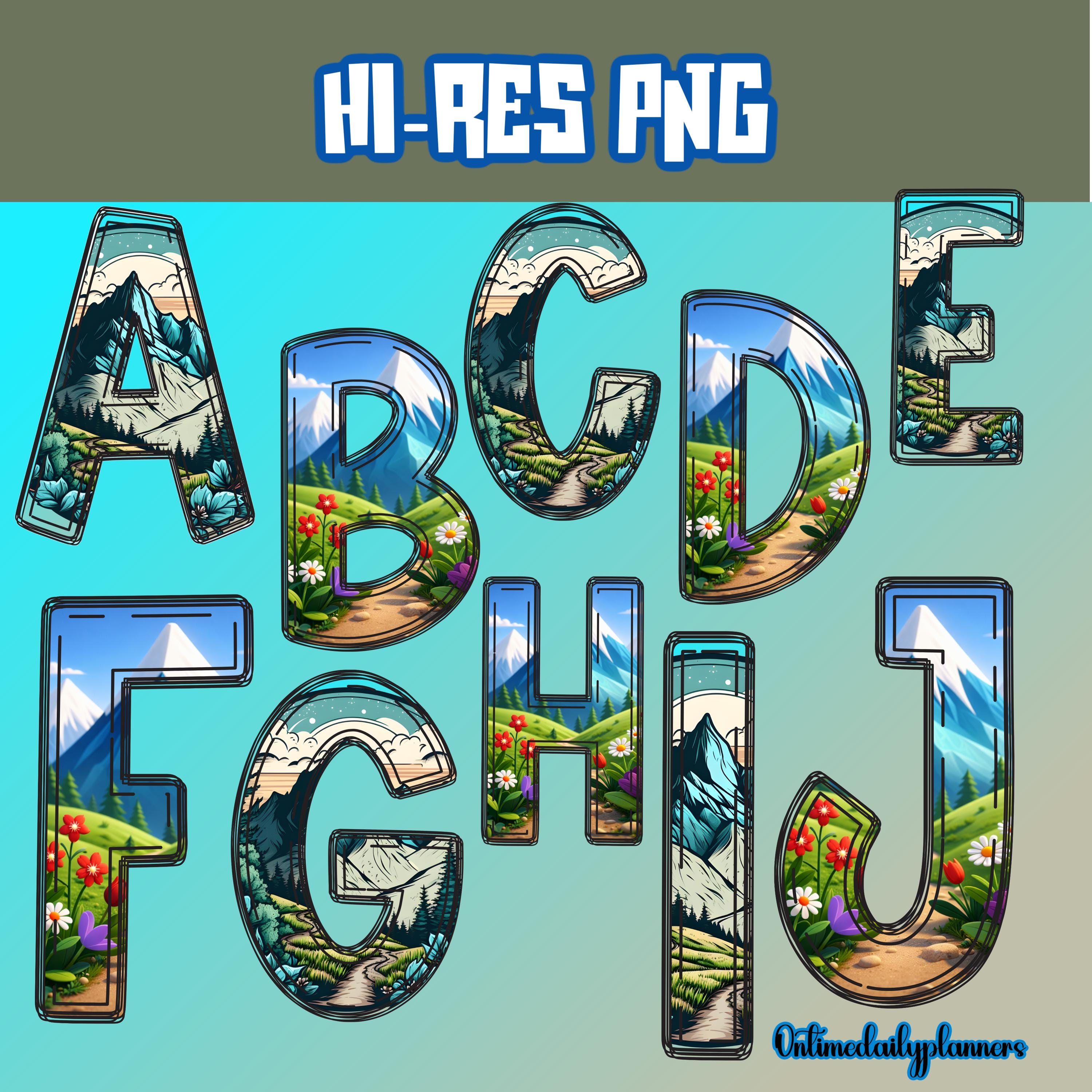 Hiking Alphabet PNG, Outdoor Nature ABC Letters, Mountain Floral ...