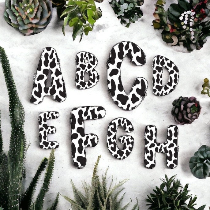 Cow Print Lettering, Cow Font, Cow Print PNG Doodle Letters, Hand Drawn ...