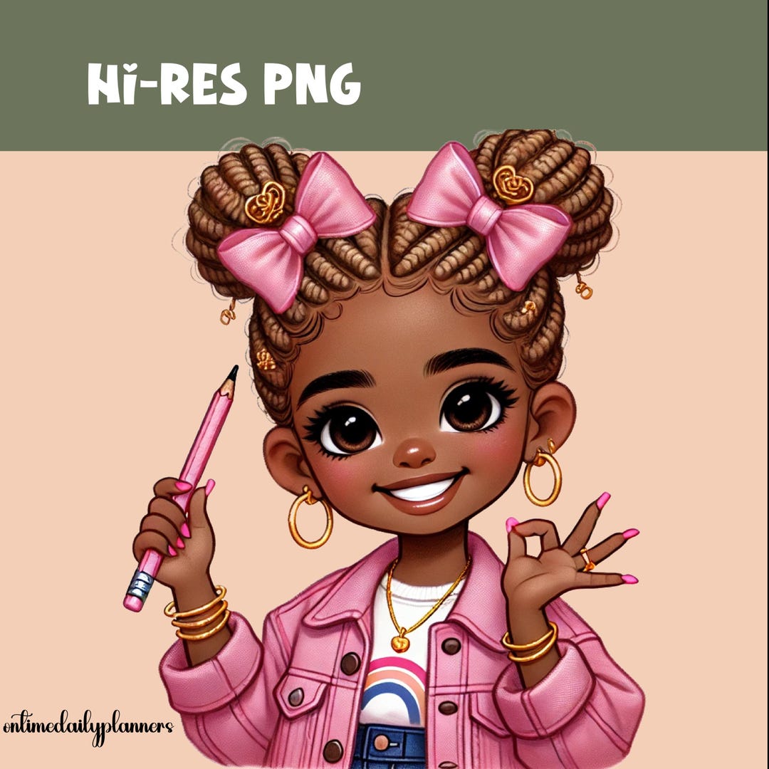 Cute African American Girl Clipart, Little Black Girl PNG, Back to ...
