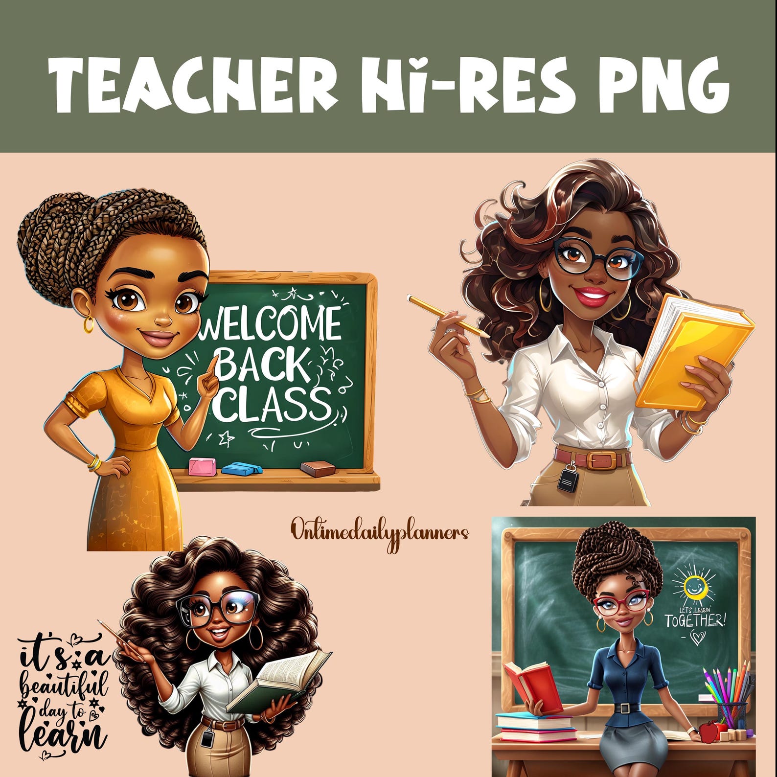 Teacher Clipart PNG Bundle, African American Teachers Back to School ...