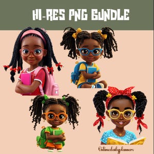Back to School African American Girls Clipart Bundle PNG, Black Kids ...