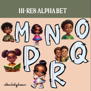 African American Kids Alphabet Doodle: Classroom Flash Cards (PNG) - Etsy