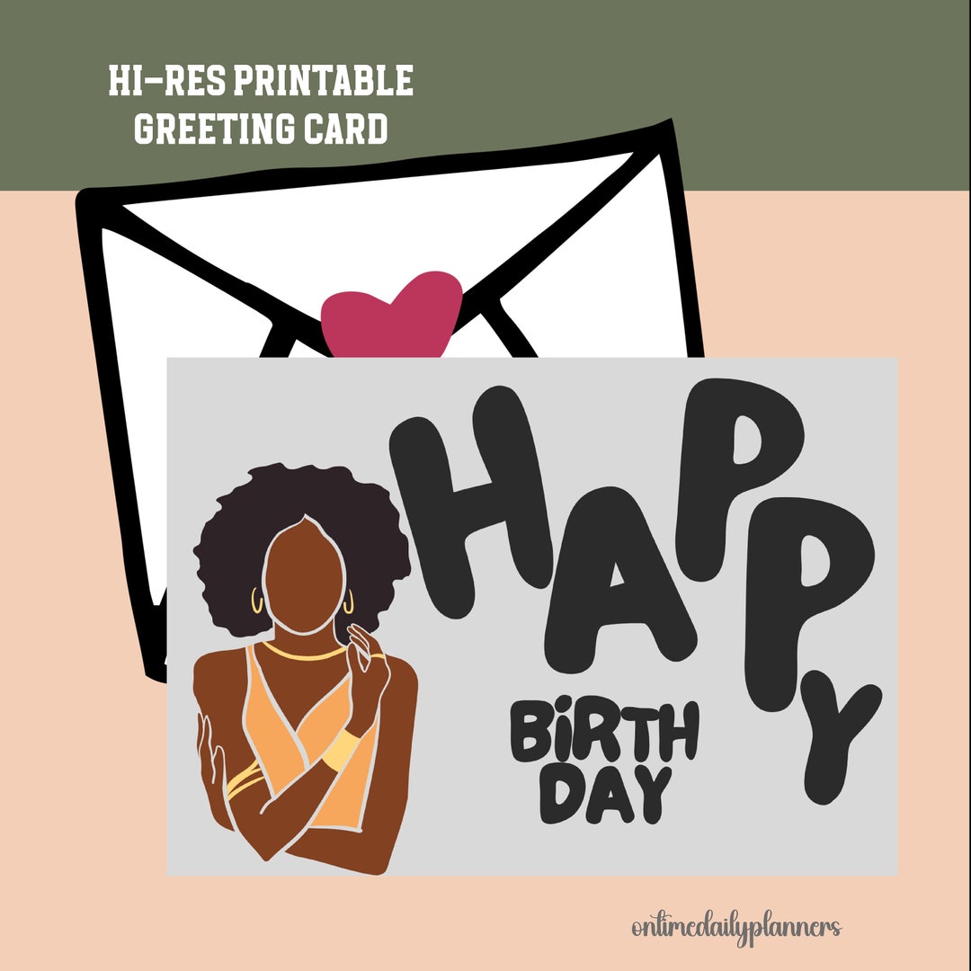 Afro American Printable Birthday Card, African American Greeting Card ...