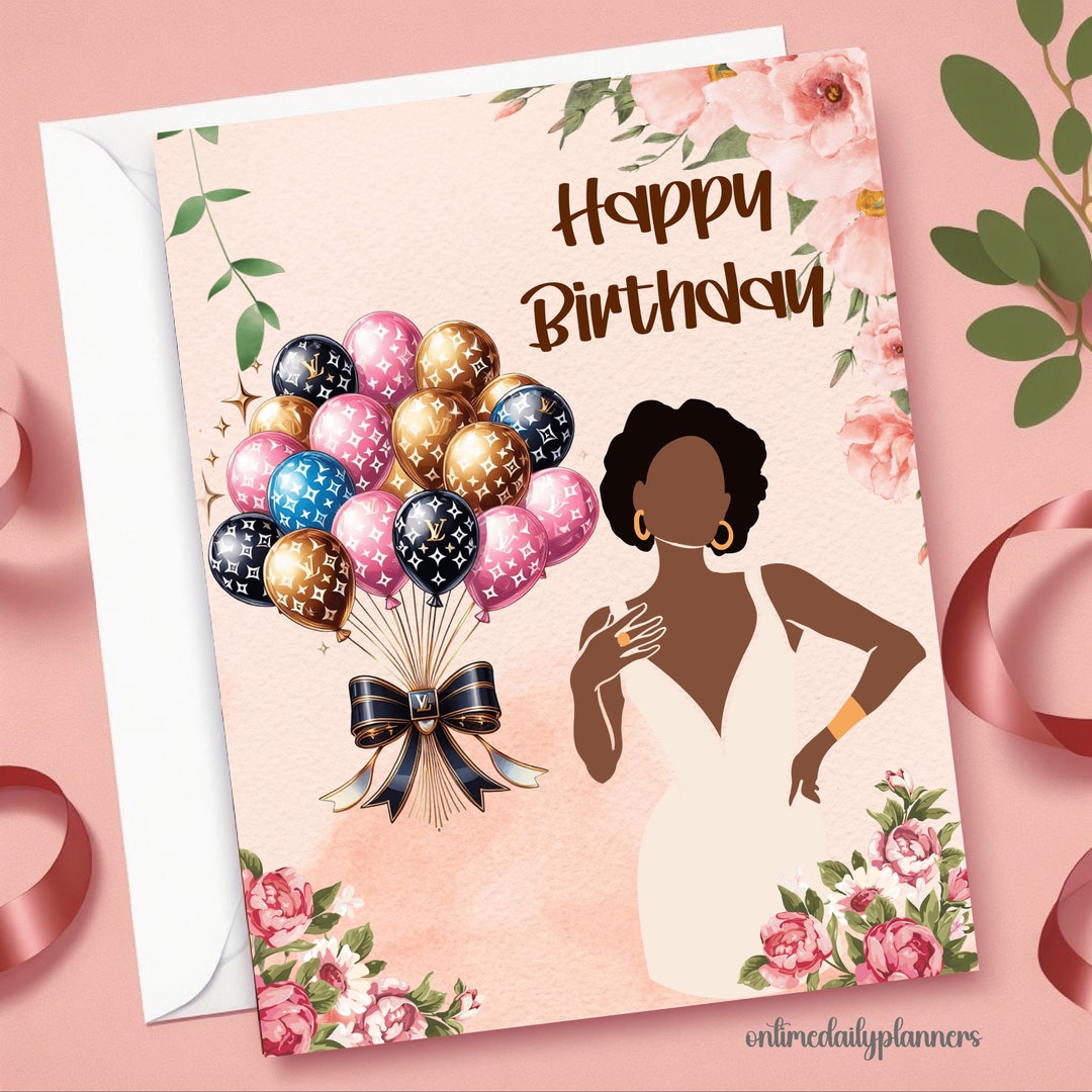 Printable Birthday Card With Balloons, African American Woman Birthday ...
