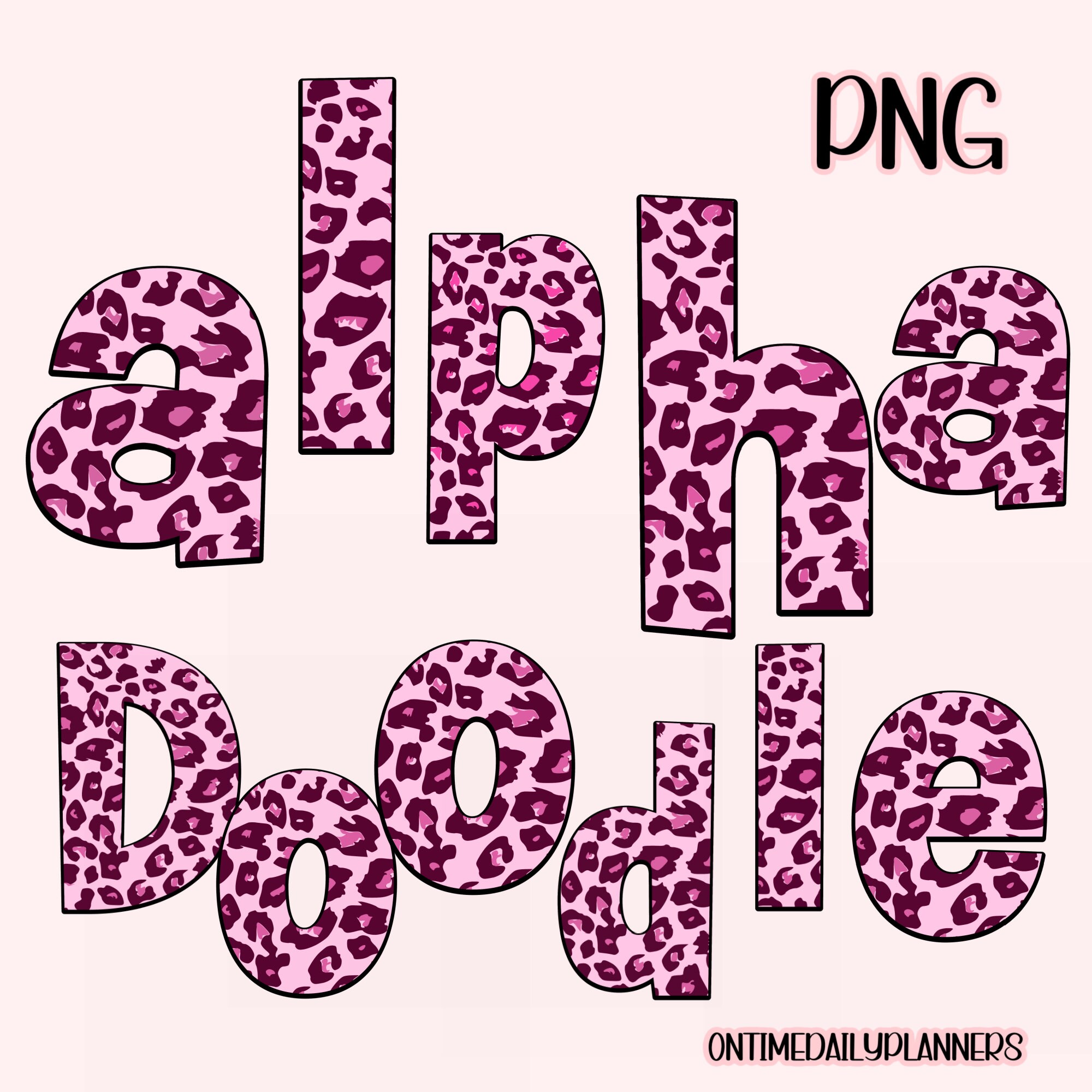 Leopard Print Doodle Alphabet PNG Bundle, Pink Leopard Print Alphabet ...
