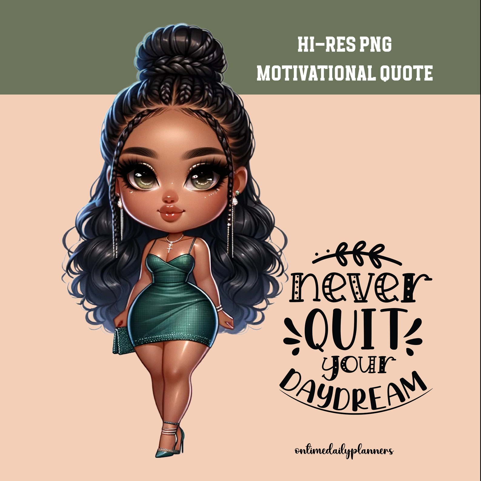 Chibi Clipart Motivational Quotes Black Woman Digital Planner Wall Art ...