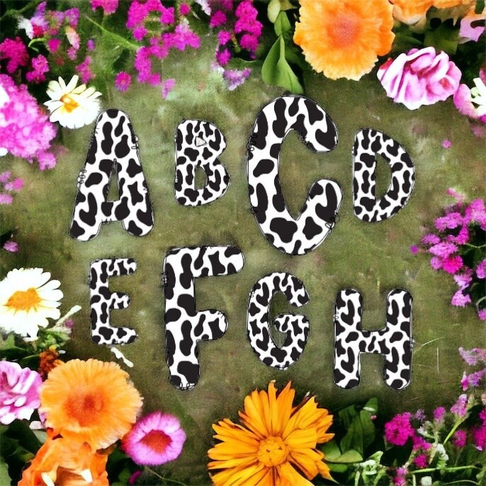 Cow Print Lettering, Cow Font, Cow Print PNG Doodle Letters, Hand Drawn ...