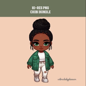 African American Chibi Clipart Black Girl Transparent PNG Bundle Trendy ...