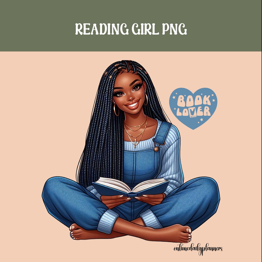 Black Girl Reading Clipart, Bookworm Black Girl Studying, Afro Girl ...