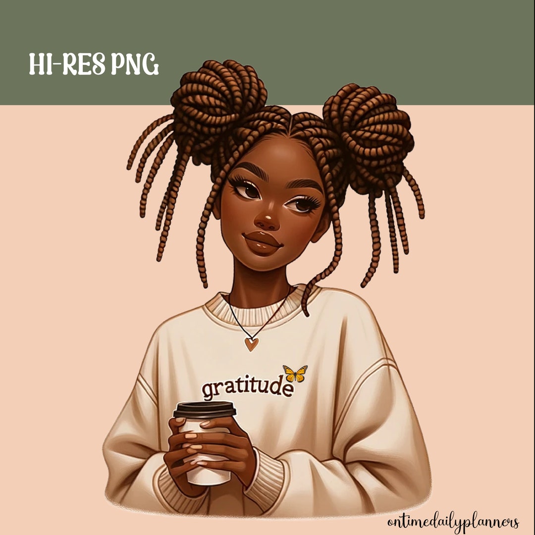 Black Girl Coffee Art Abstract Gratitude Png Clipart Digital Download