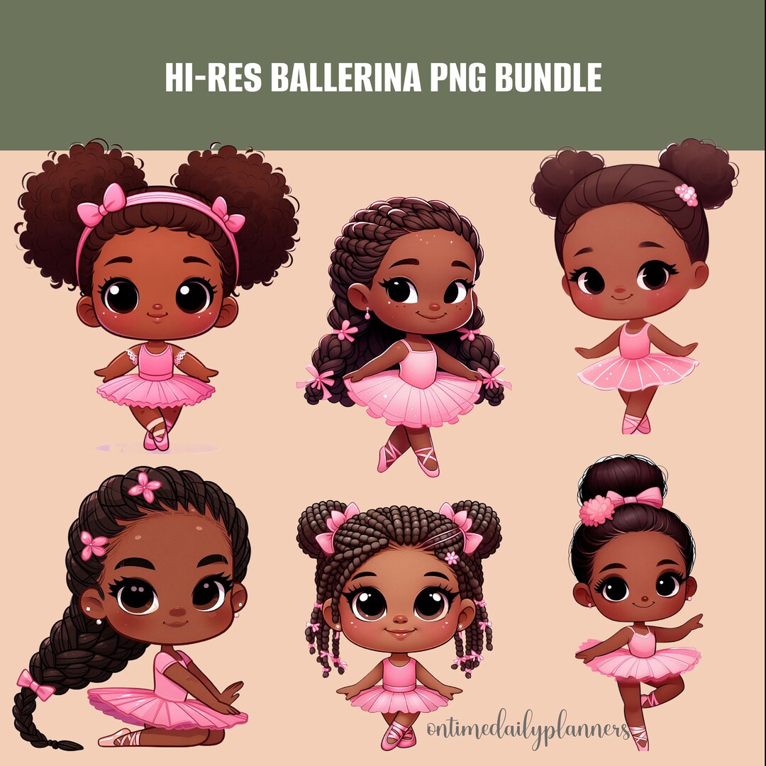 Pink Tutu African American Ballerina Clipart: Dance Party PNG Graphics ...