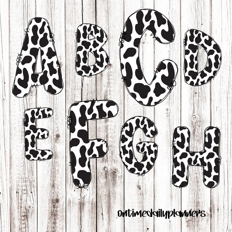 Cow Print Lettering Cow Font Cow Print PNG Doodle Letters - Etsy