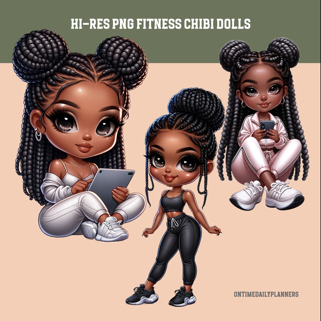 Self-care African American Fitness Clipart, Black Woman Chibi PNG ...