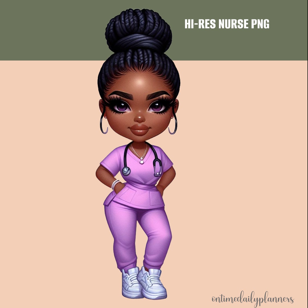 Nurse Chibi Style PNG Health Care Clipart Bundle, Black Woman ...