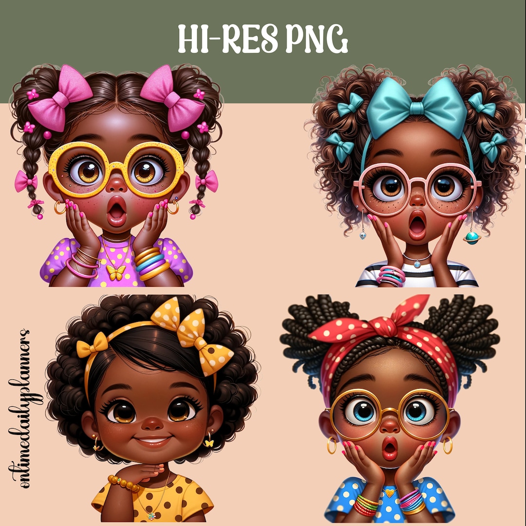 African American Girls Clipart PNG Bundle: School Kids Digital Design ...