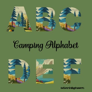 Camping Alphabet Doodle Sublimation Hiking Gift Camping Gear Retro Font ...