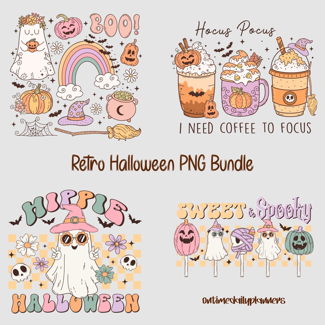 Retro Halloween PNG, Retro Fall Sublimation Bundle, Groovy Halloween ...