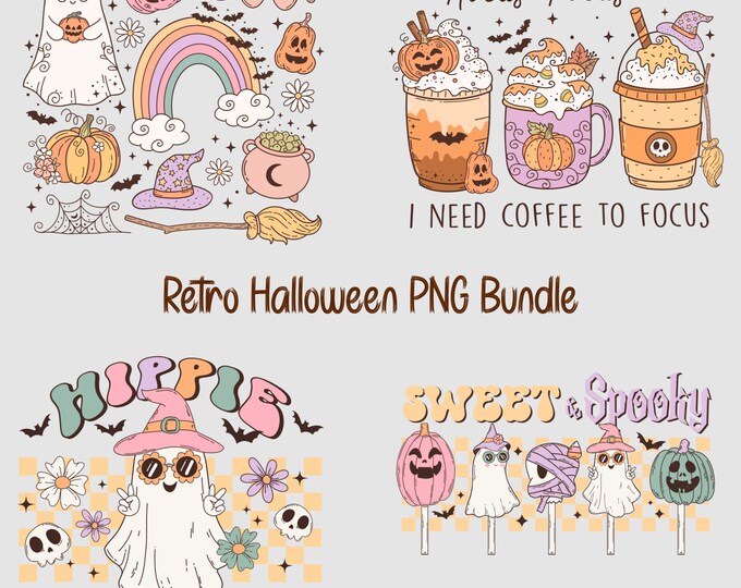 Retro Halloween Png Bundle, Halloween Png, Groovy Halloween Png ...