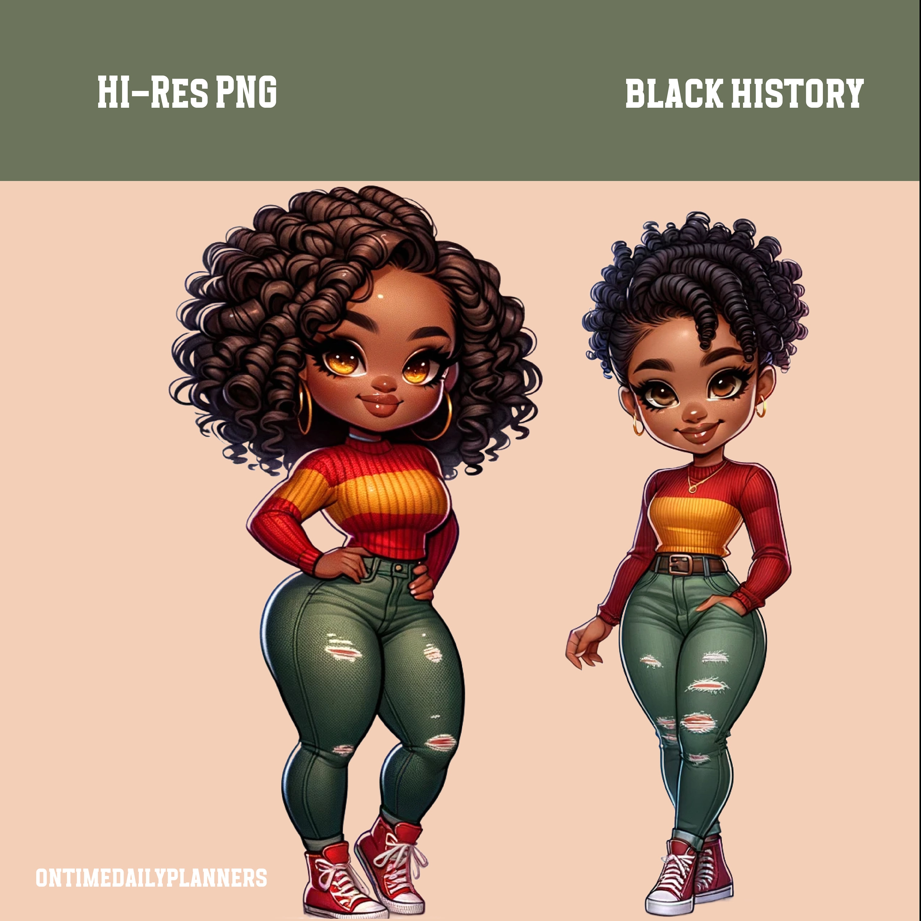 Black History Month Chibi Girl PNG Bundle (hi-res) - Etsy