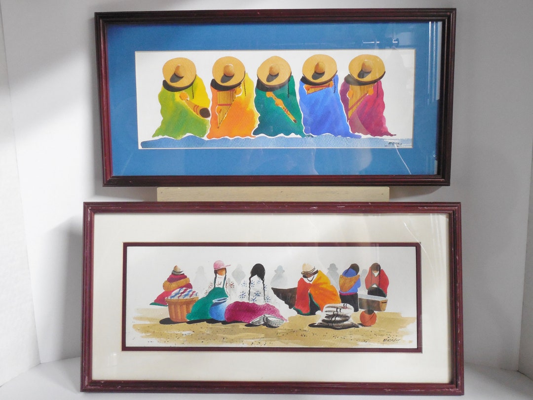 Wall Art 1990s Watercolor Painting Signed Artist Erazo Latin Spanish ...