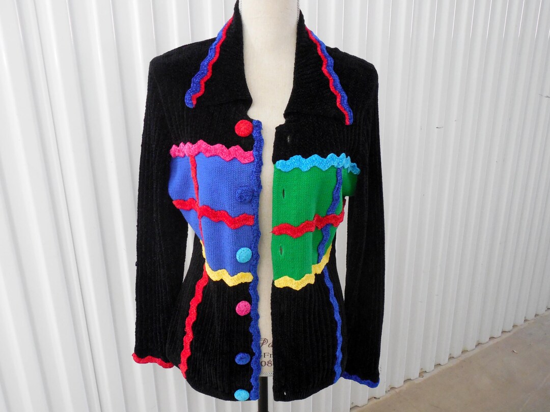 Berer Retro Holiday Christmas Ugly Cardigan Sweater Size M Medium Black ...