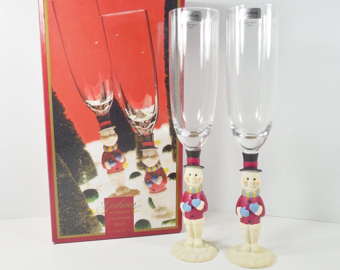 Gorham Crystal Winter Follies Snowman Christmas Holiday Champagne Flute ...