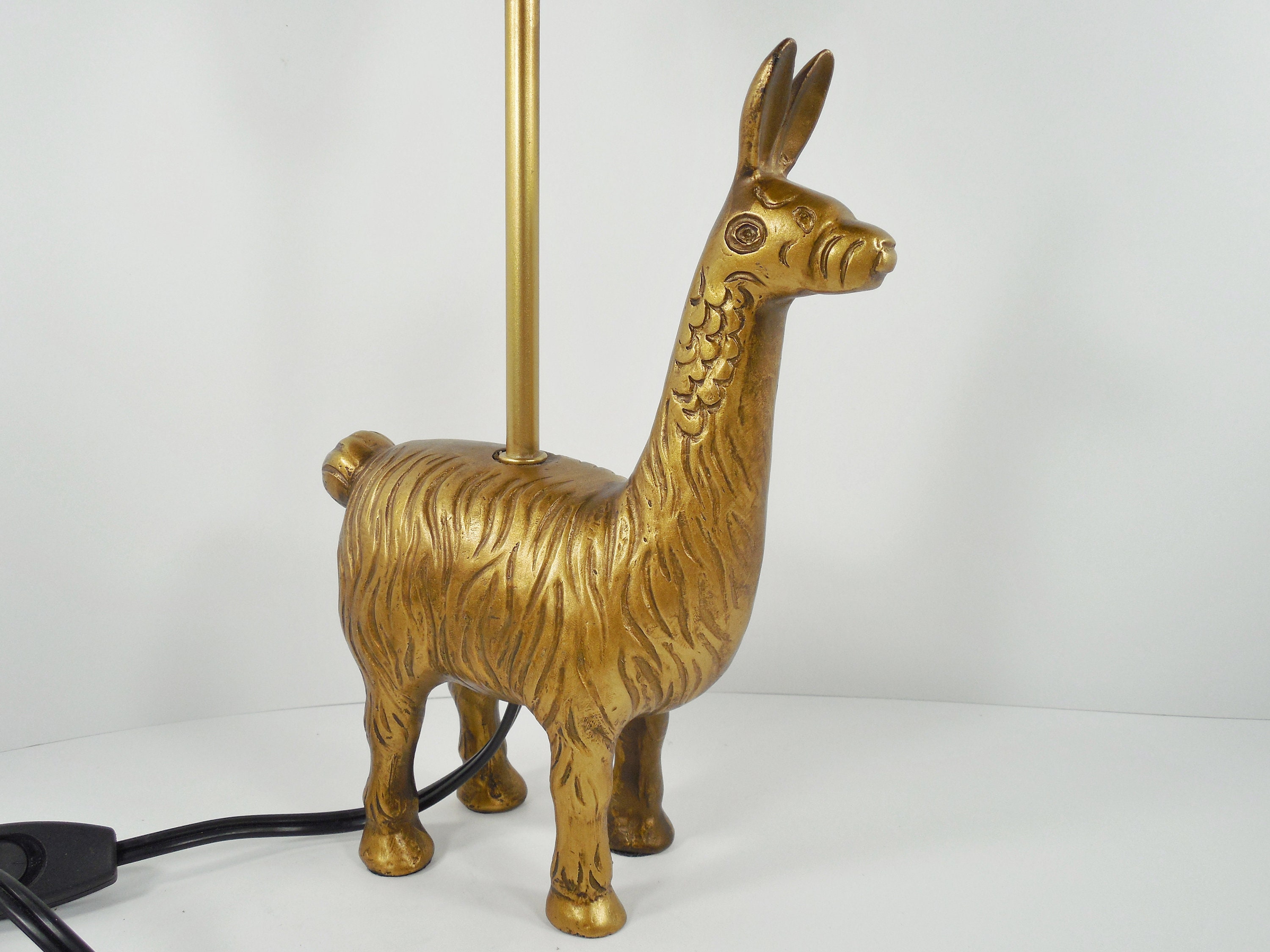 Llama Figurine Accent Table Lamp Gold Tone Metal Embossed Engraved ...