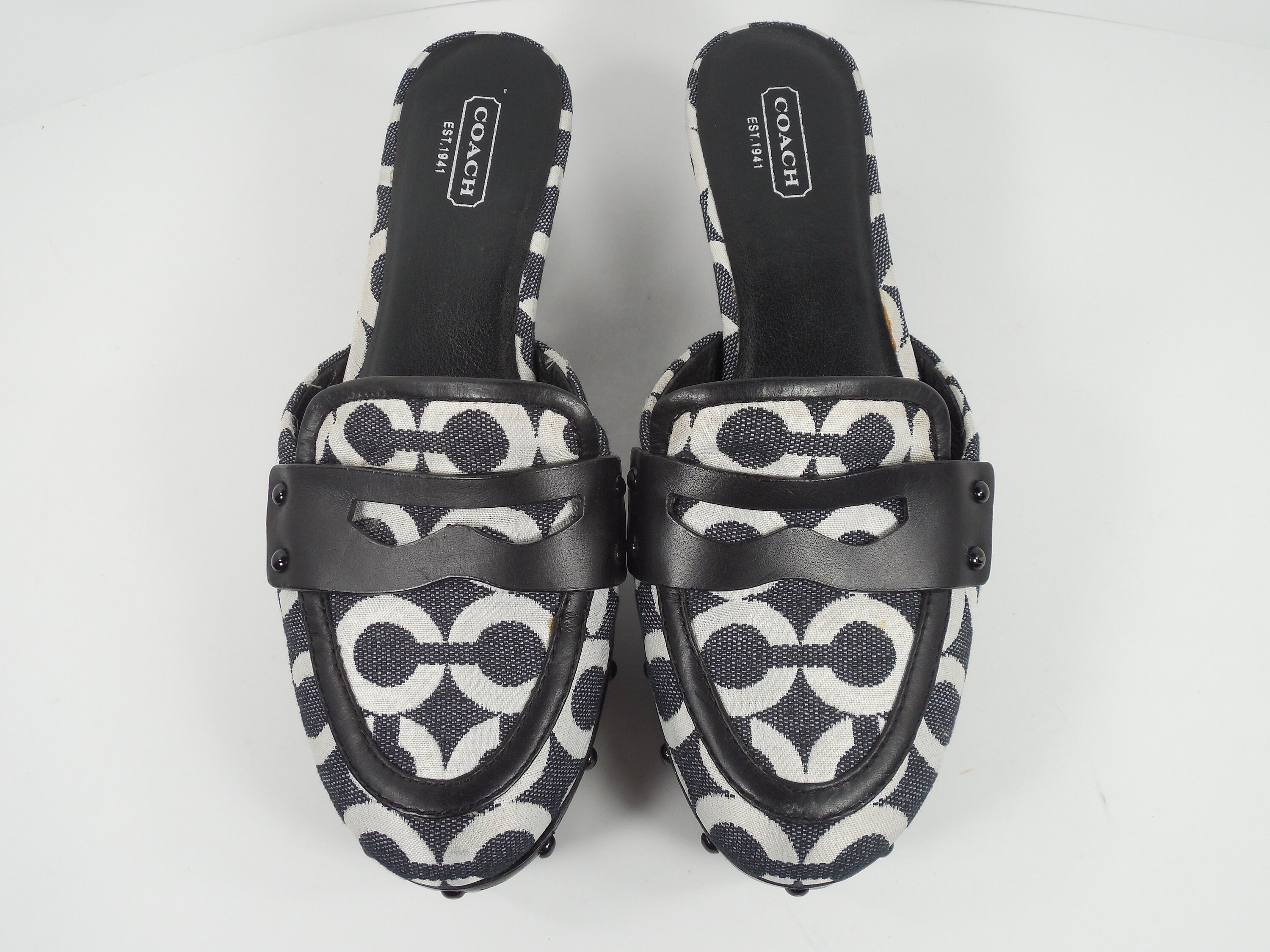 Coach Lani Black White Clogs Mules Slip on Penny Loafers Size 7 1/2 ...