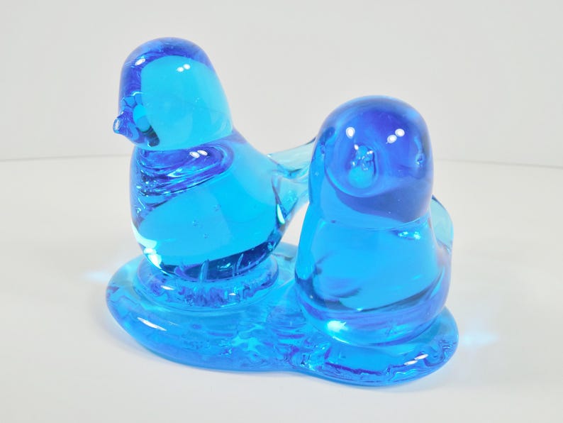 Sunny Day Bluebird Ron Ray 1990 Leo Ward 1991 Hand Blown Art Glass Pair ...